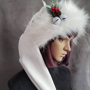 LAST HAT, Long Ivory Leather Hat With Bells and Pine - Etsy