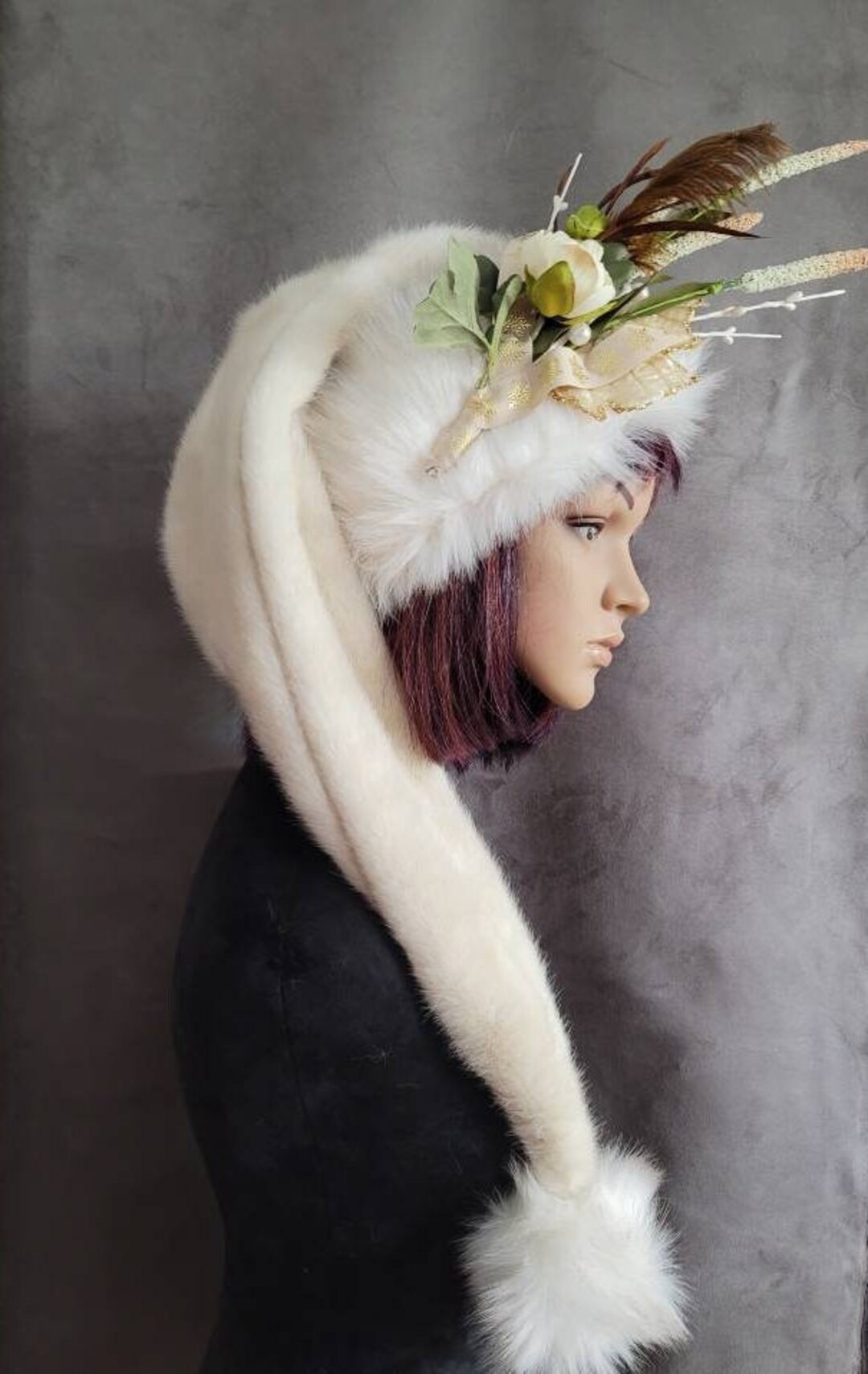 Long Ivory Victorian Santa Hat - Etsy