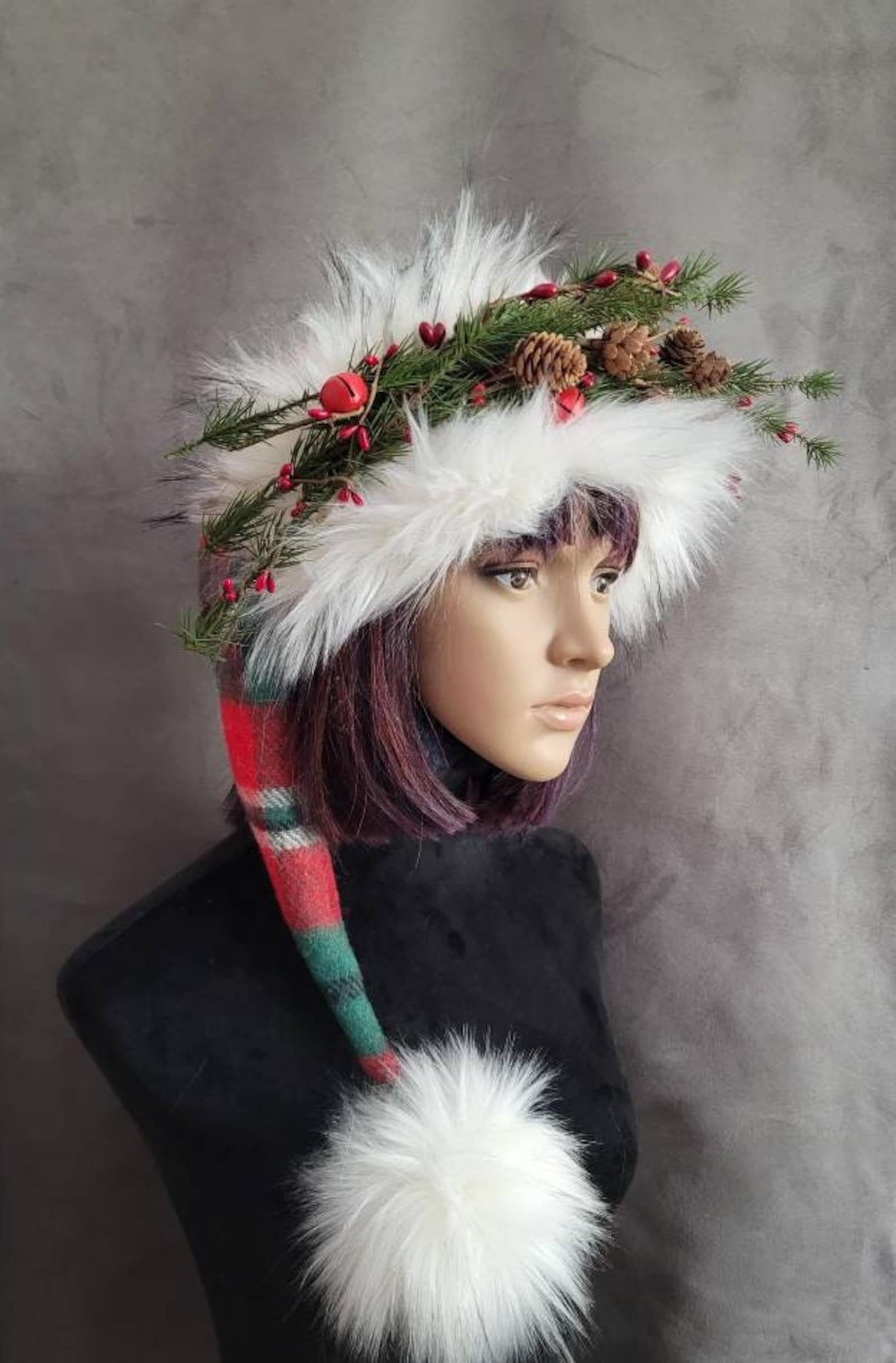 Red and Green Plaid Wool Santa Hat for a Cozy Cabin Christmas - Etsy