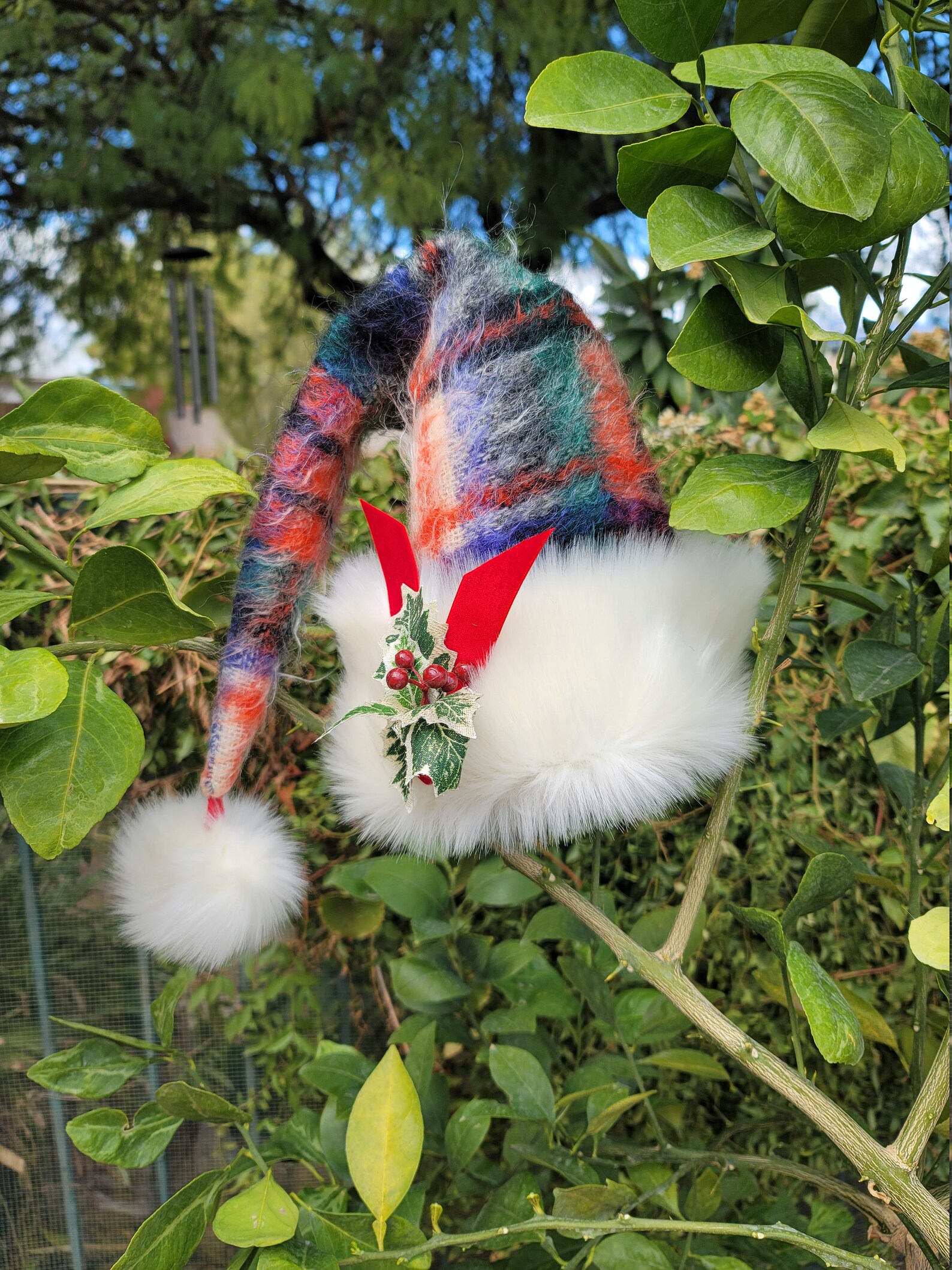 Chunky Plaid Mohair Santa hat with Ivory Trim Tree topper hat | Etsy