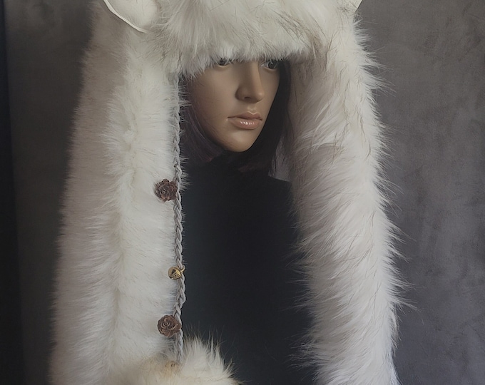 White Trapper Hat With Black Horns Buffalo Headdress, White Viking ...