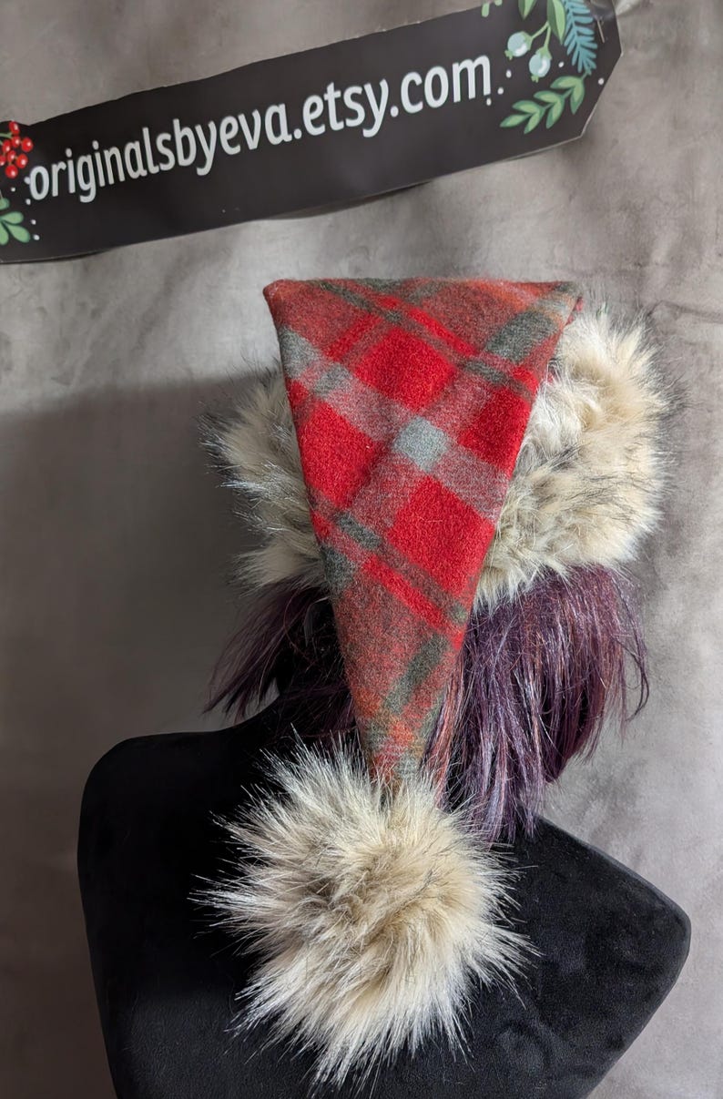 Cozy Red Plaid Wool Santa Hat With Felted Wool Details - Etsy
