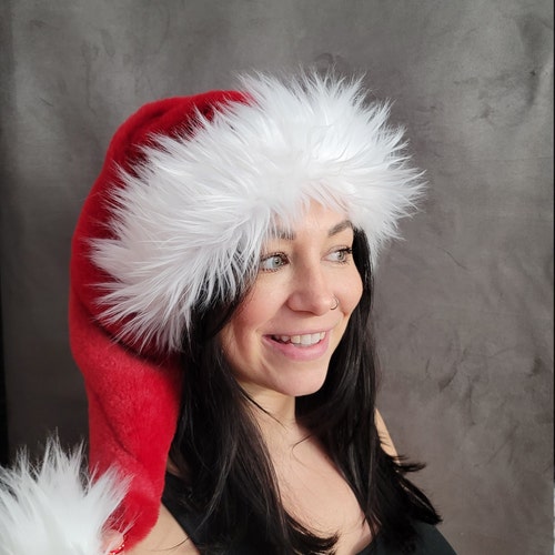 Deep Red Stocking Santa Hat With White Shaggy Trim - Etsy