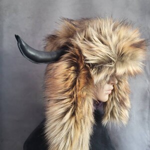Trapper Hat, Buffalo Headdress With Horns - Etsy