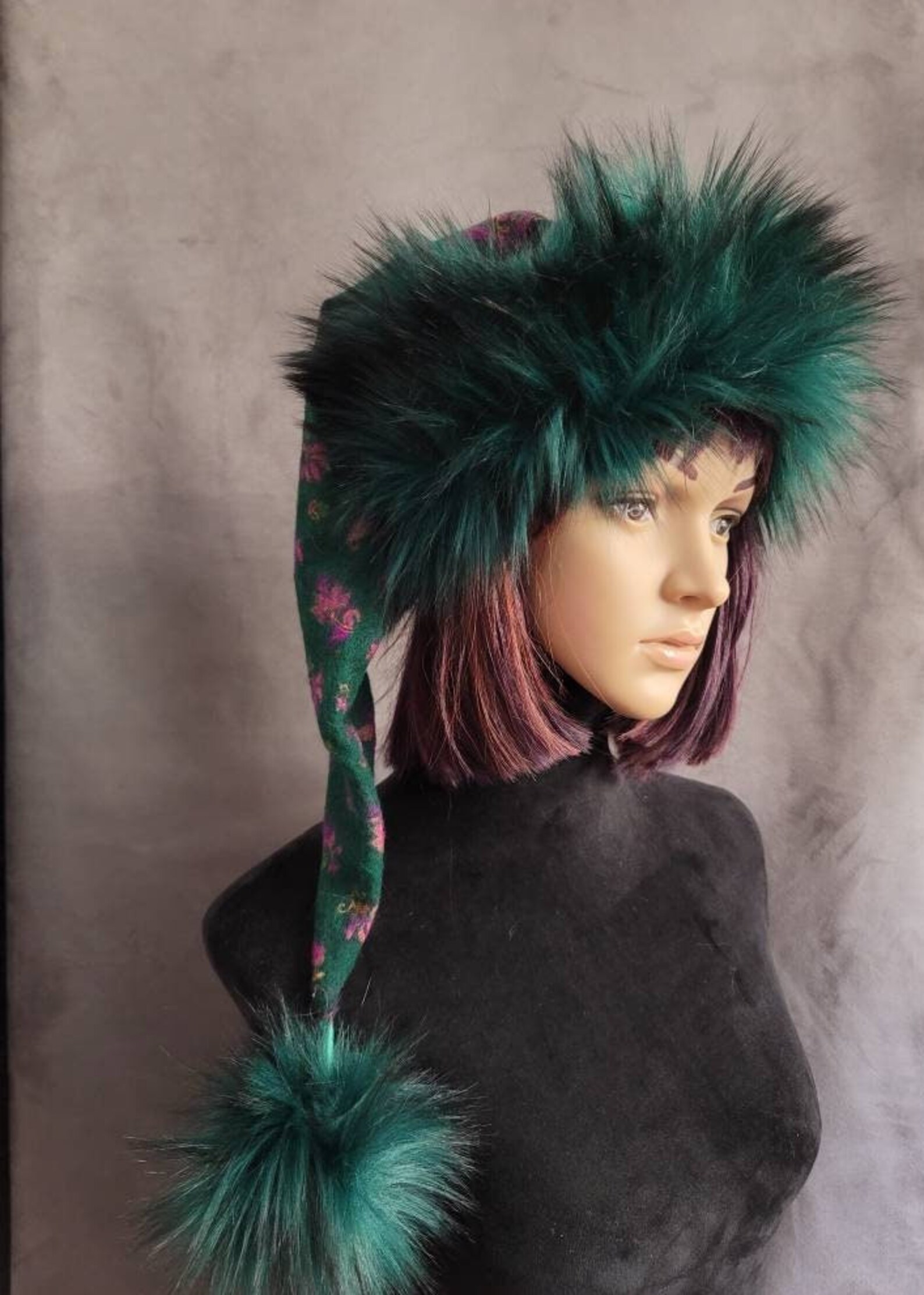 Emerald Green and Purple Yak Wool Santa Hat With Green Trim - Etsy