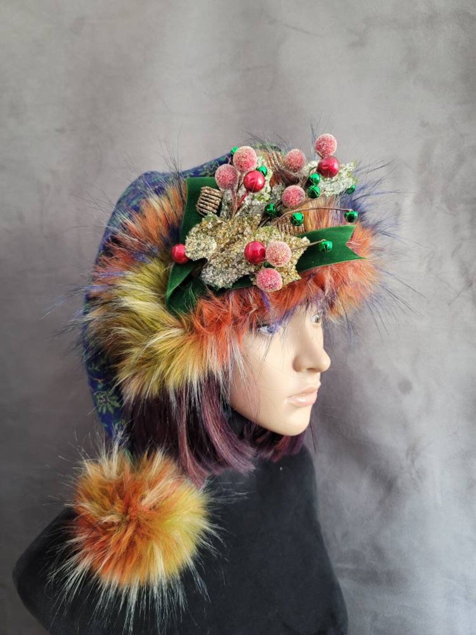 Blue and Green Yak Wool Santa Hat With Colorful Trim - Etsy