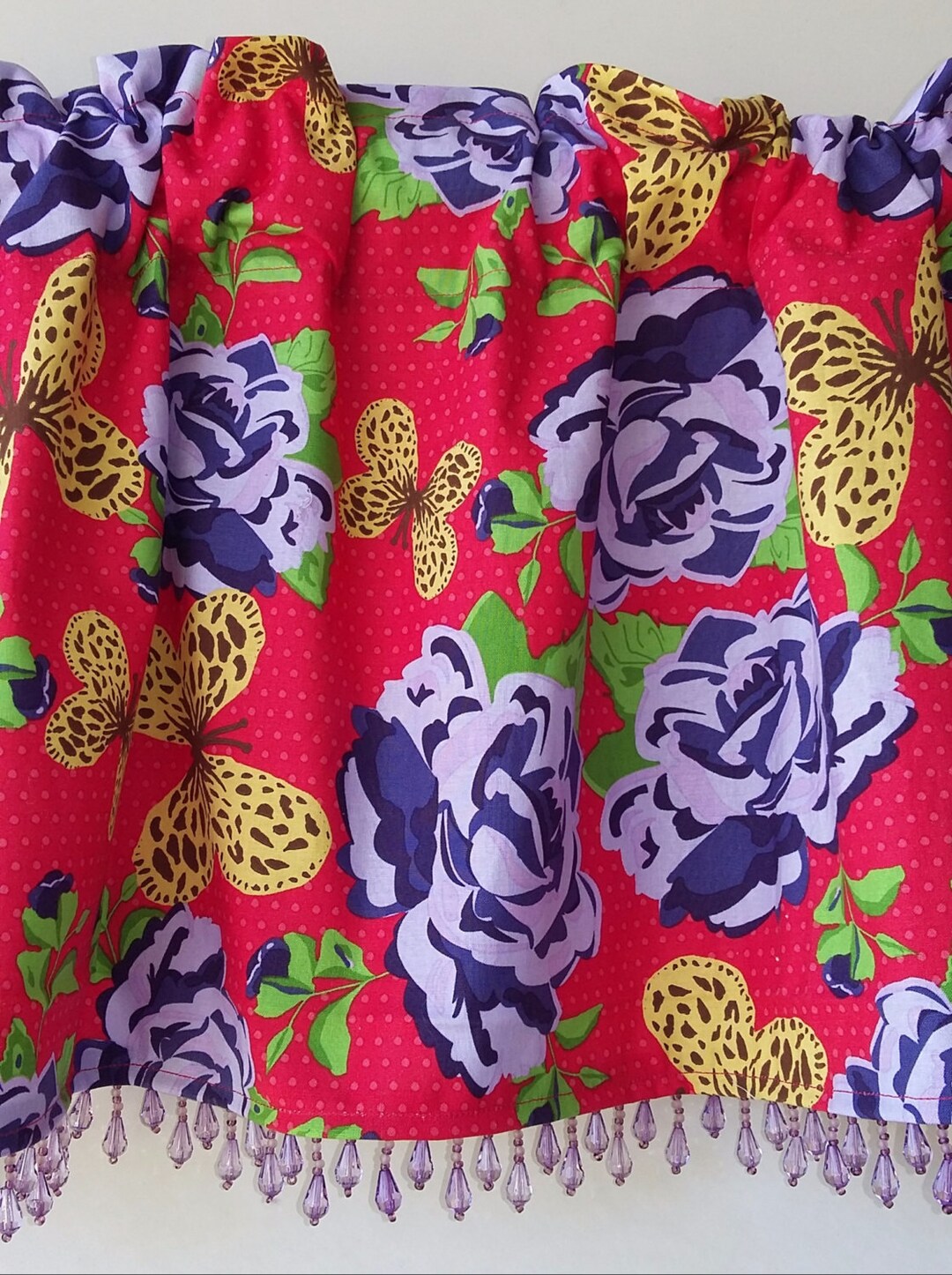 Red and Purple Floral Valance With Amethyst Beaded Trim - Etsy
