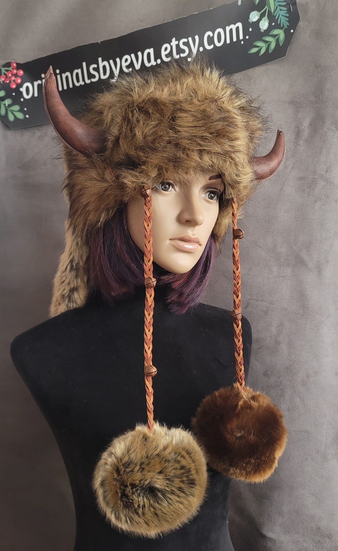 Brown Buffalo Trapper Hat With Horns - Etsy