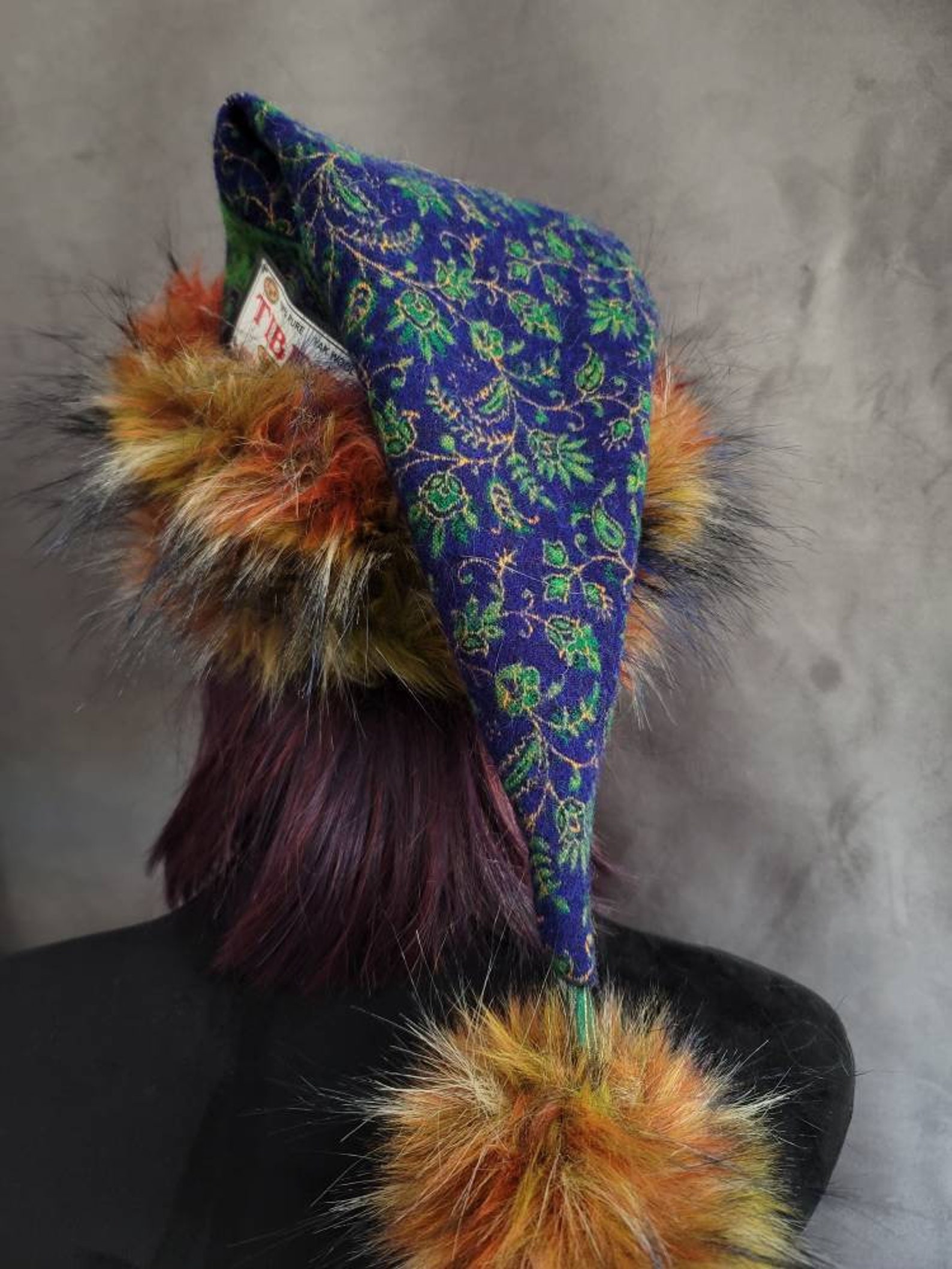 Blue and Green Yak Wool Santa Hat With Colorful Trim - Etsy