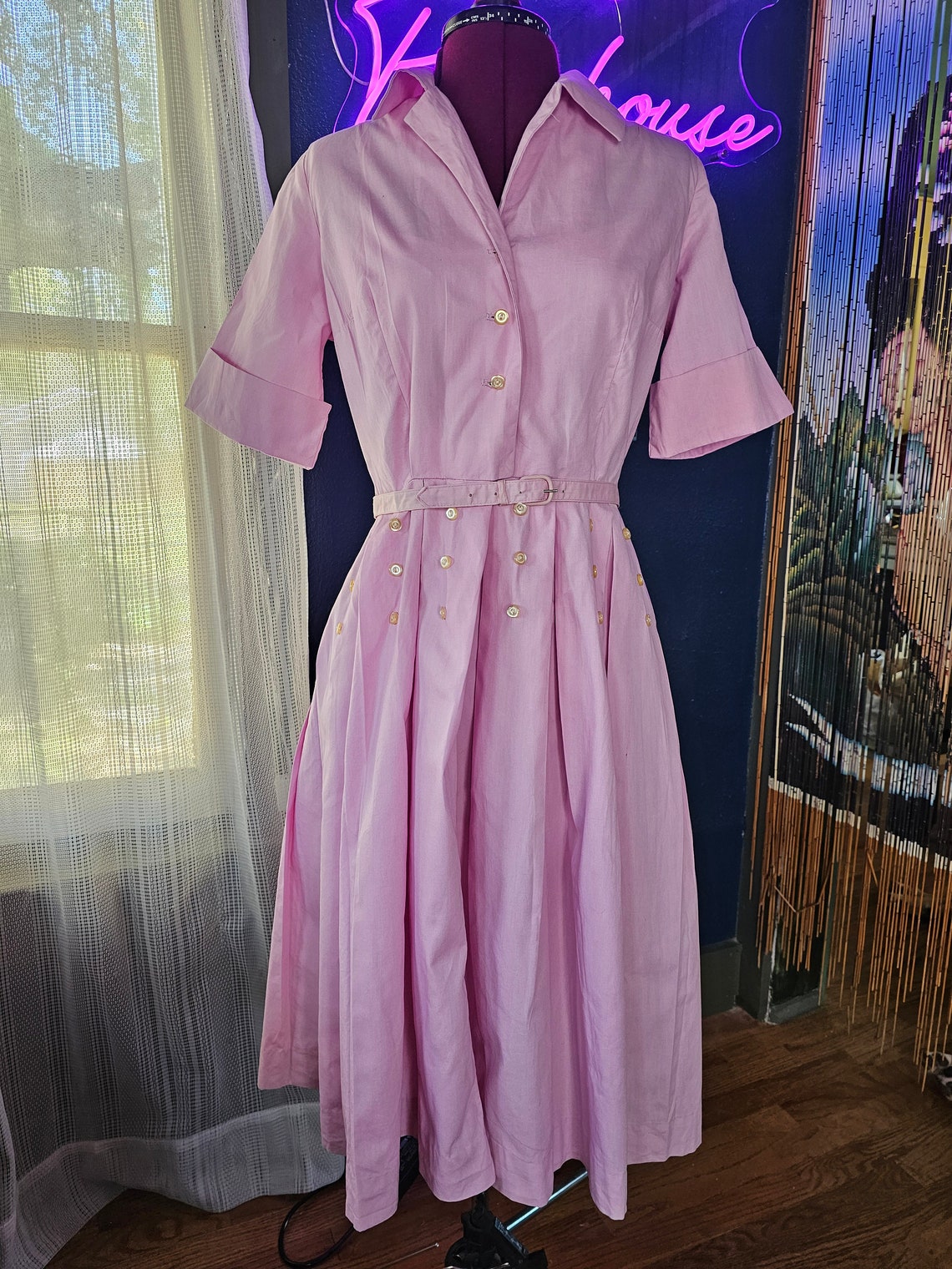 Pink Basila 60's Belted Dress - Etsy