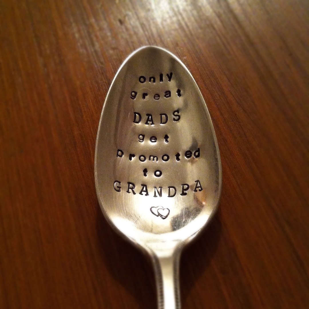 Hand Stamped Vintage Silver Spoon: Promoted to Grandpa Gift - Etsy