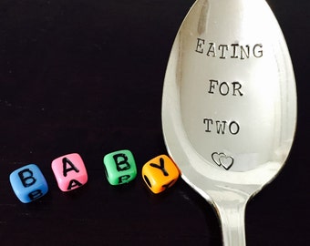 Eating for Two Spoon, Hand Stamped Pregnancy Spoon, Engraved Spoon ...