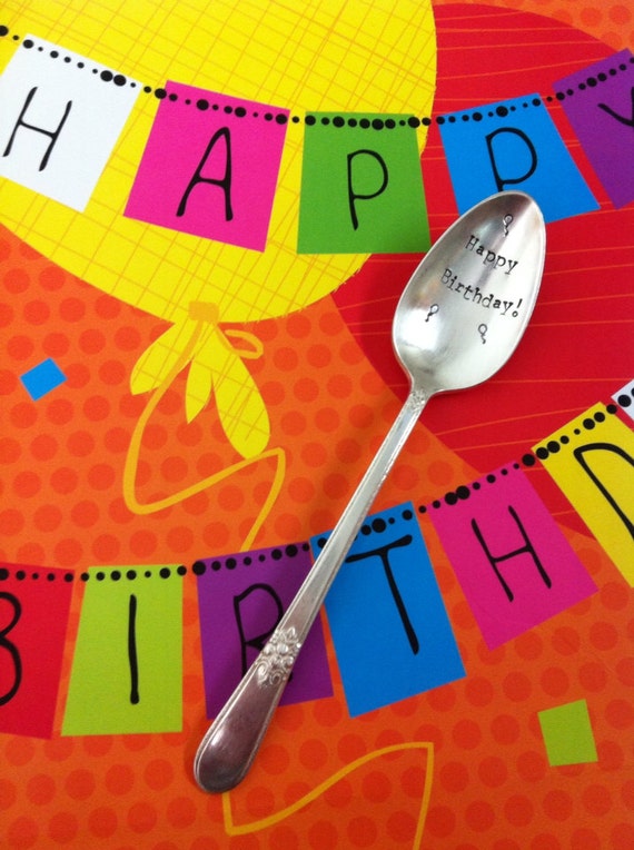 Happy Birthday hand stamped spoon Home & Living Dining & Serving etna ...