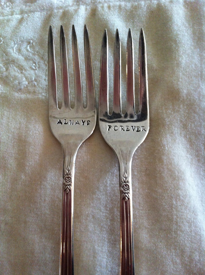Always/Forever Personalized wedding forks-Custom vintage hand | Etsy