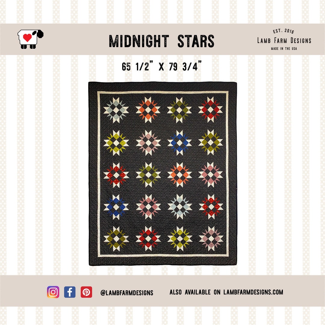 Physical Midnight Stars Quilt Pattern , Large Fat Quarter Quilt Pattern ...
