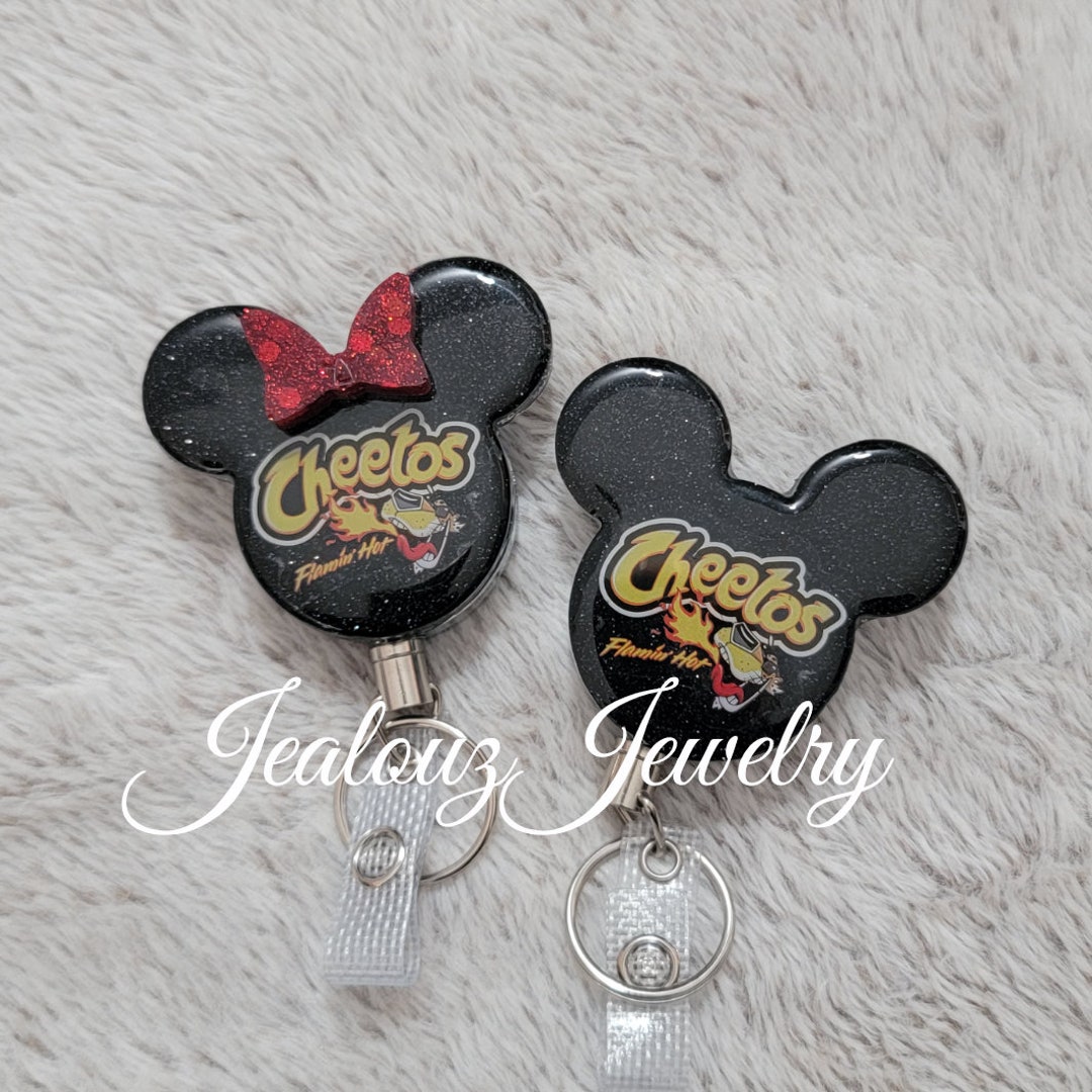 Flamin Hot Desine Glitter Mickey or Minnie Mouse Heavy Duty ID Badge ...
