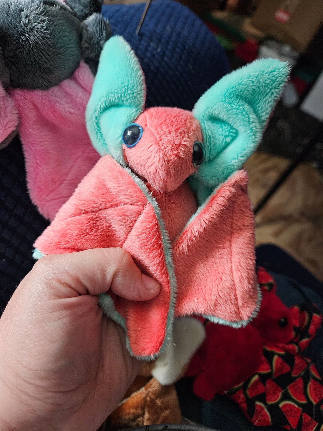 Pink and Aqua Bat Plush Stuffed Animal Softie Plushie - Etsy
