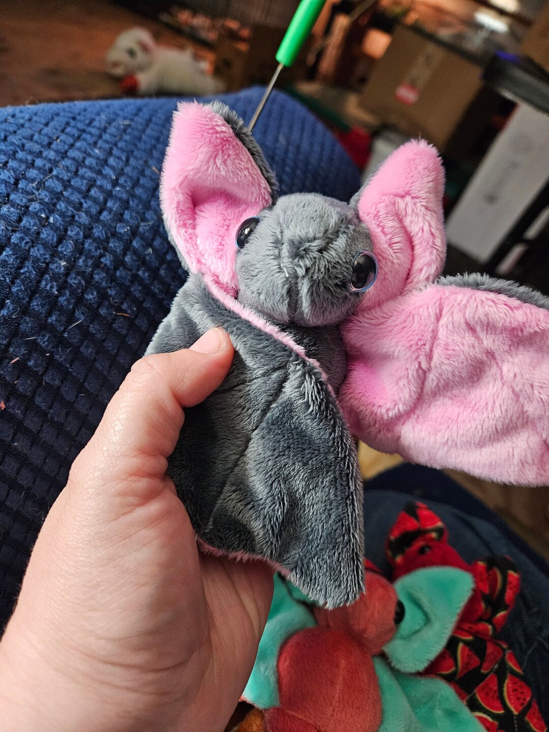 Dark Gray and Pink Bat Plush, Stuffed Animal, Softie, Plushie, Minky ...