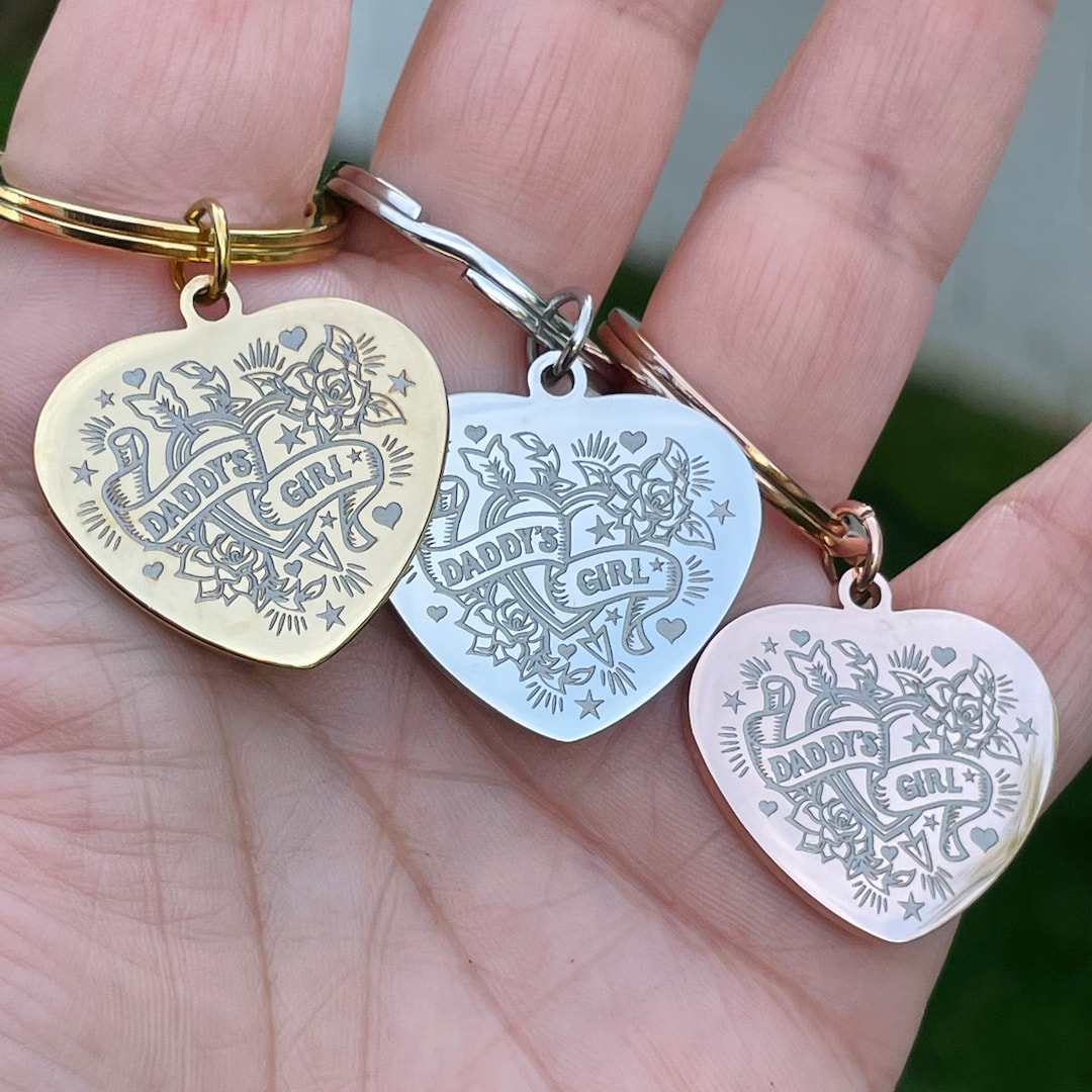 Stainless Steel Heart Shaped Keychain - Daddy's Girl Engraved - Etsy