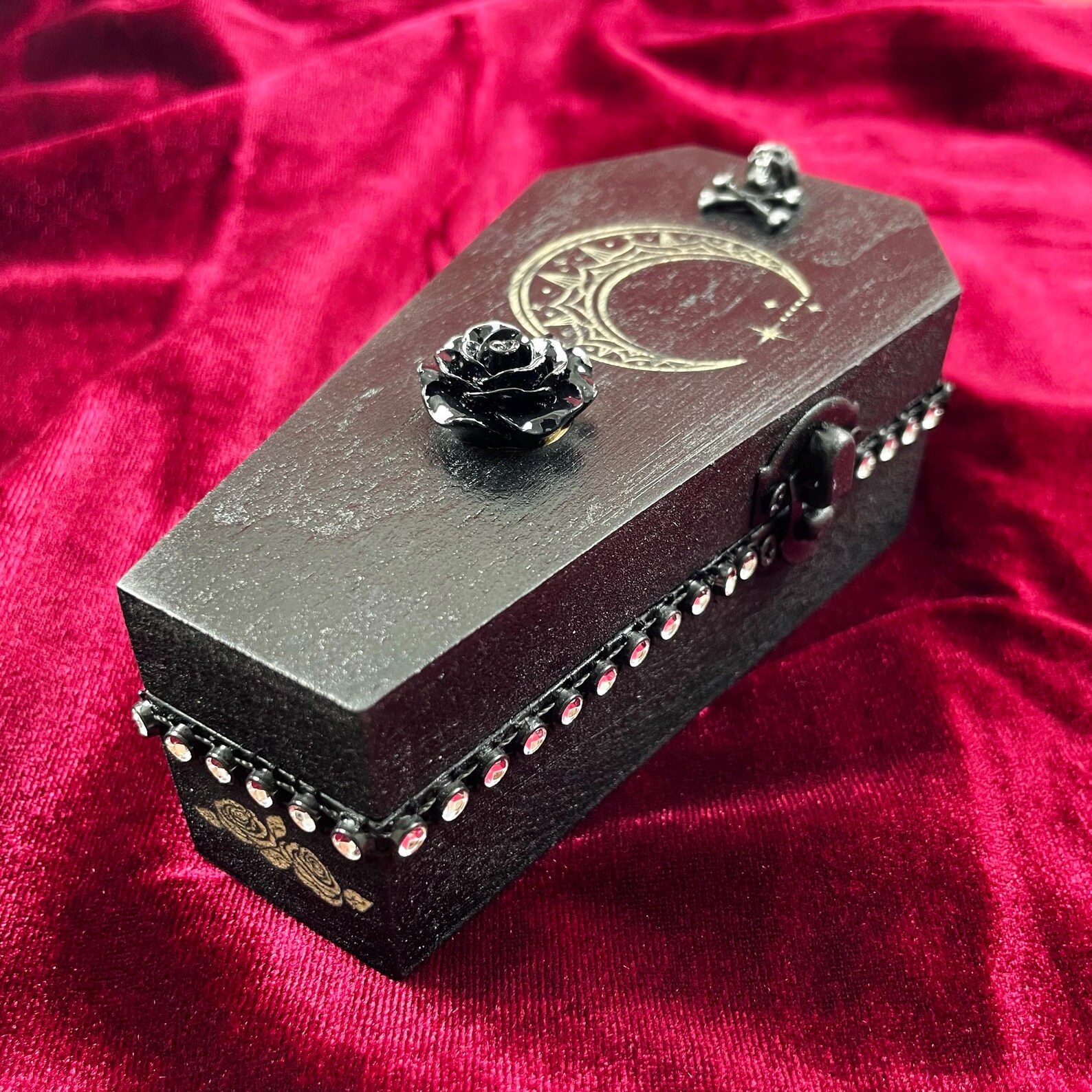 Wood Coffin - Painted Engraved Hinged Trinket Box - Celestial Moon - Etsy
