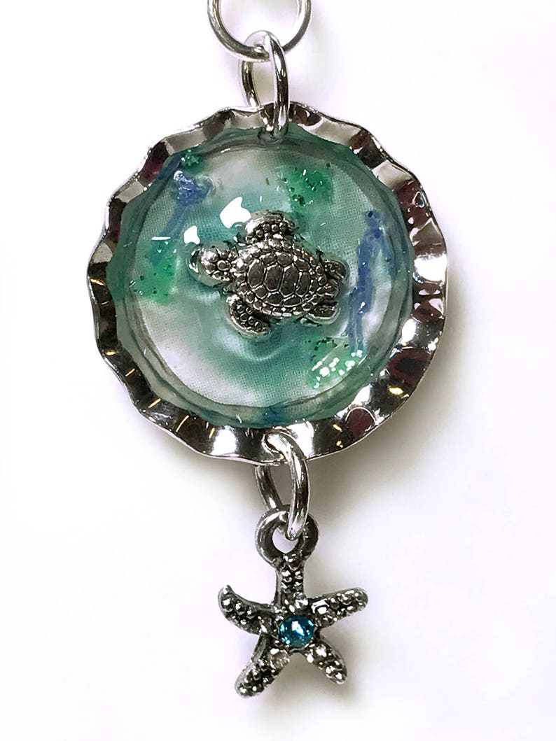 Sea Turtle and Starfish Bottle Cap Earrings Floating Turtle - Etsy