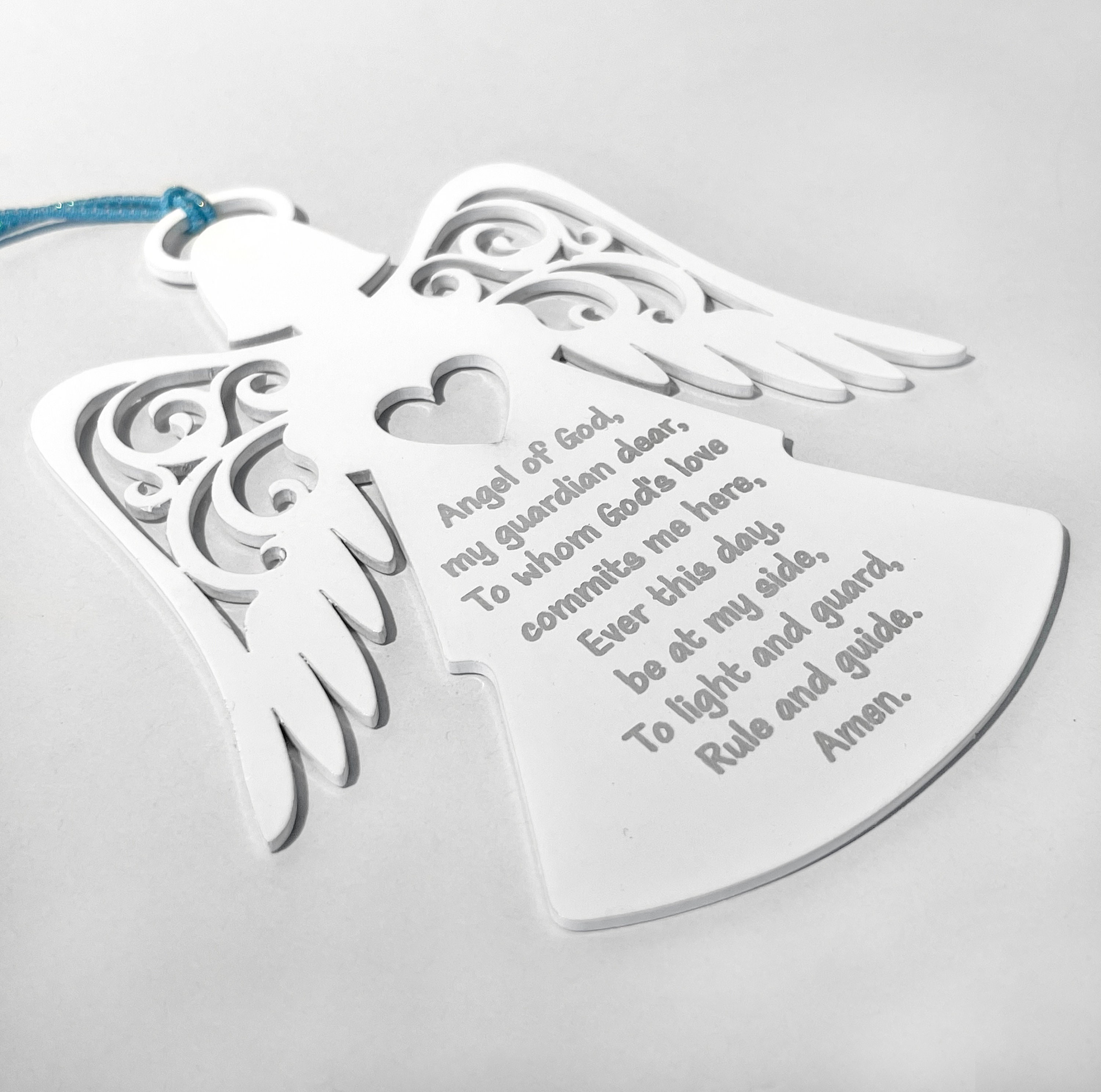 CNC Cut Laser Engraved White Aluminum Angel - Rear View Mirror ...
