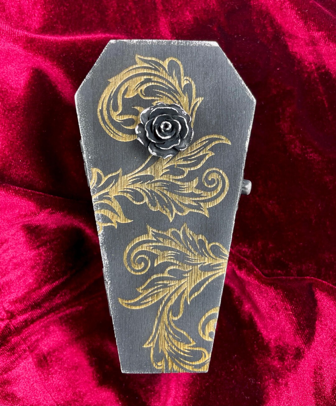 Wood Coffin - Painted Engraved Hinged Trinket Box - Filagree - Etsy