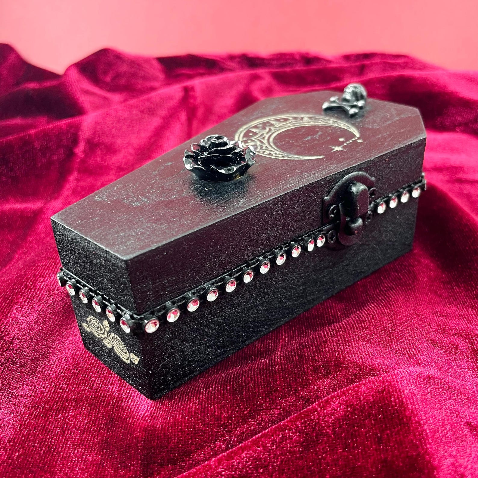 Wood Coffin - Painted Engraved Hinged Trinket Box - Celestial Moon - Etsy
