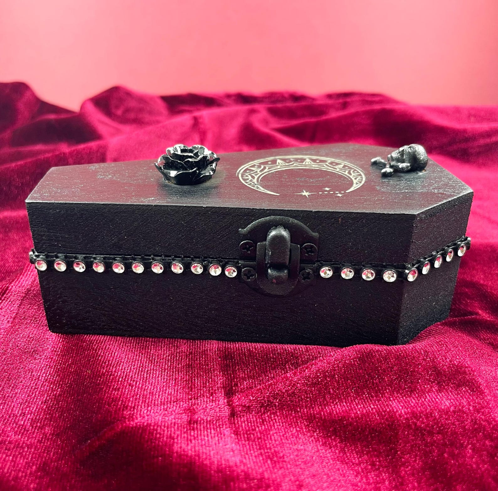 Wood Coffin - Painted Engraved Hinged Trinket Box - Celestial Moon - Etsy