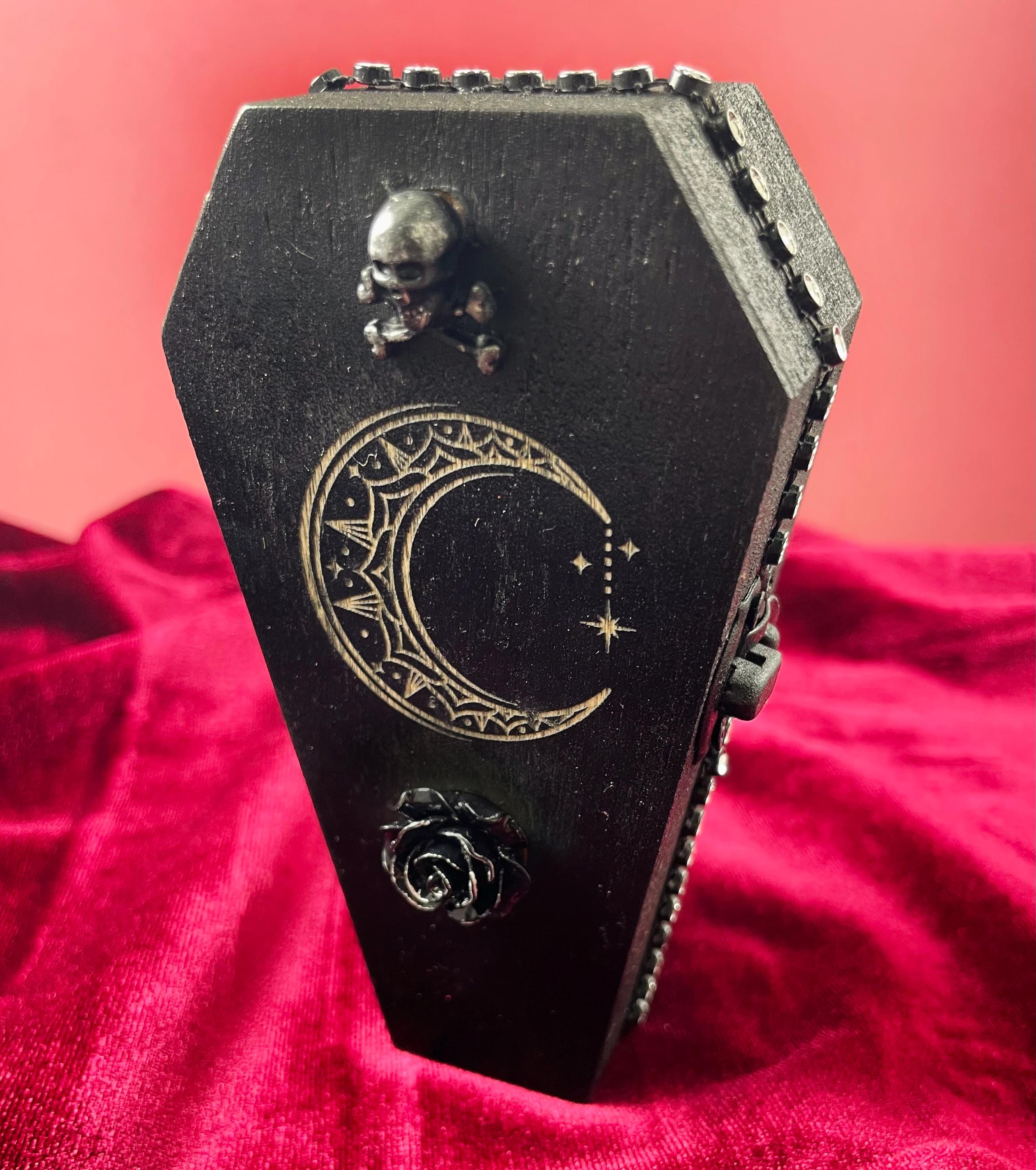 Wood Coffin - Painted Engraved Hinged Trinket Box - Celestial Moon - Etsy