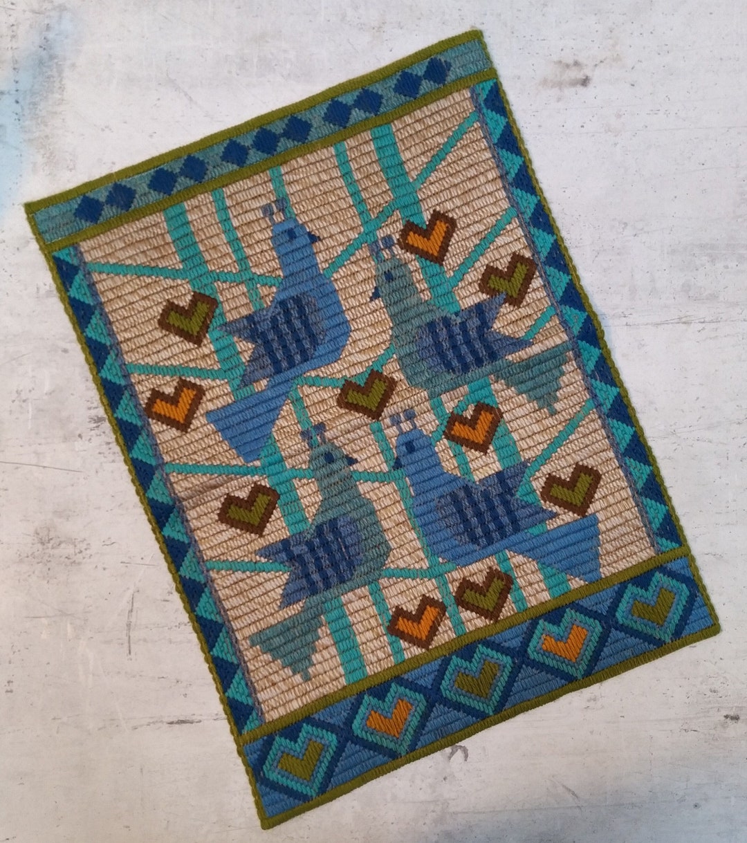 Vintage Swedish Bluebird Wallhanging Handmade Wool Tapestry Free UK ...