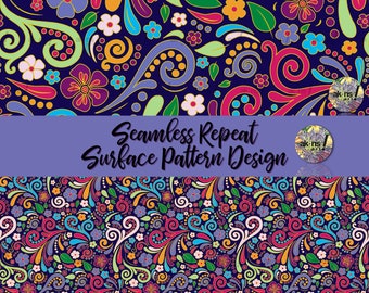 Flower Paisley Flourishes Seamless Repeat Surface Pattern Design, Fabric, Textile, Wallpaper ...