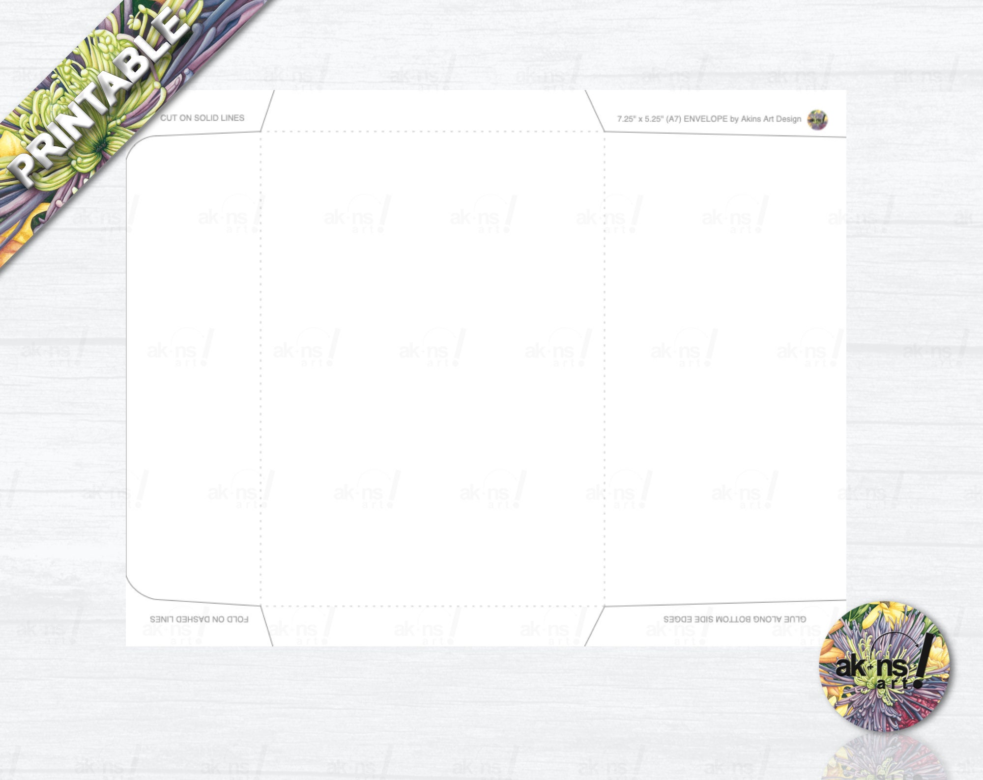 Printable A7 5x7 Envelope Template Blank Plain Envelope Pattern for DIY ...