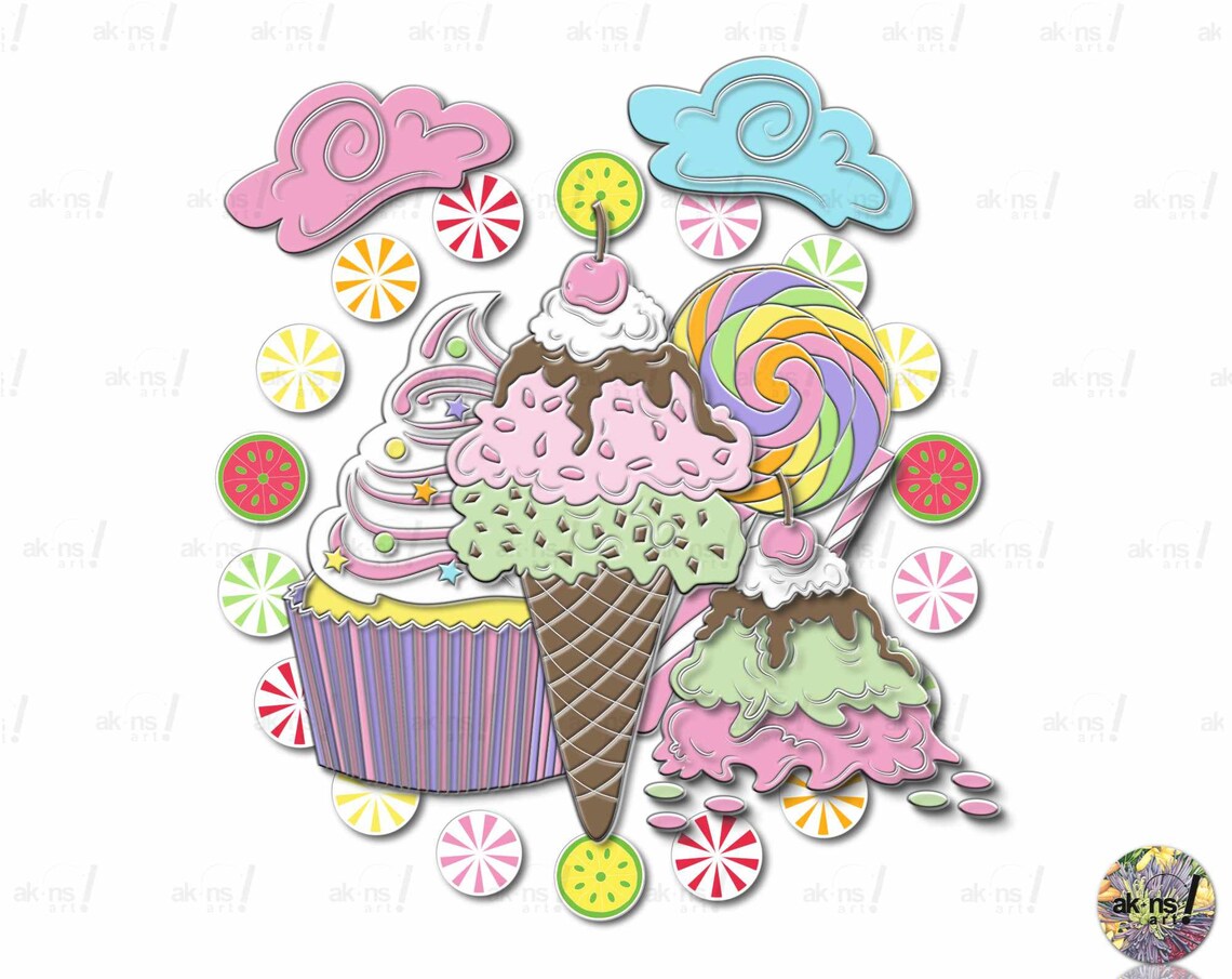 Sweet Treat Clipart Sticker PNG Ice Cream Cupcake Candy - Etsy