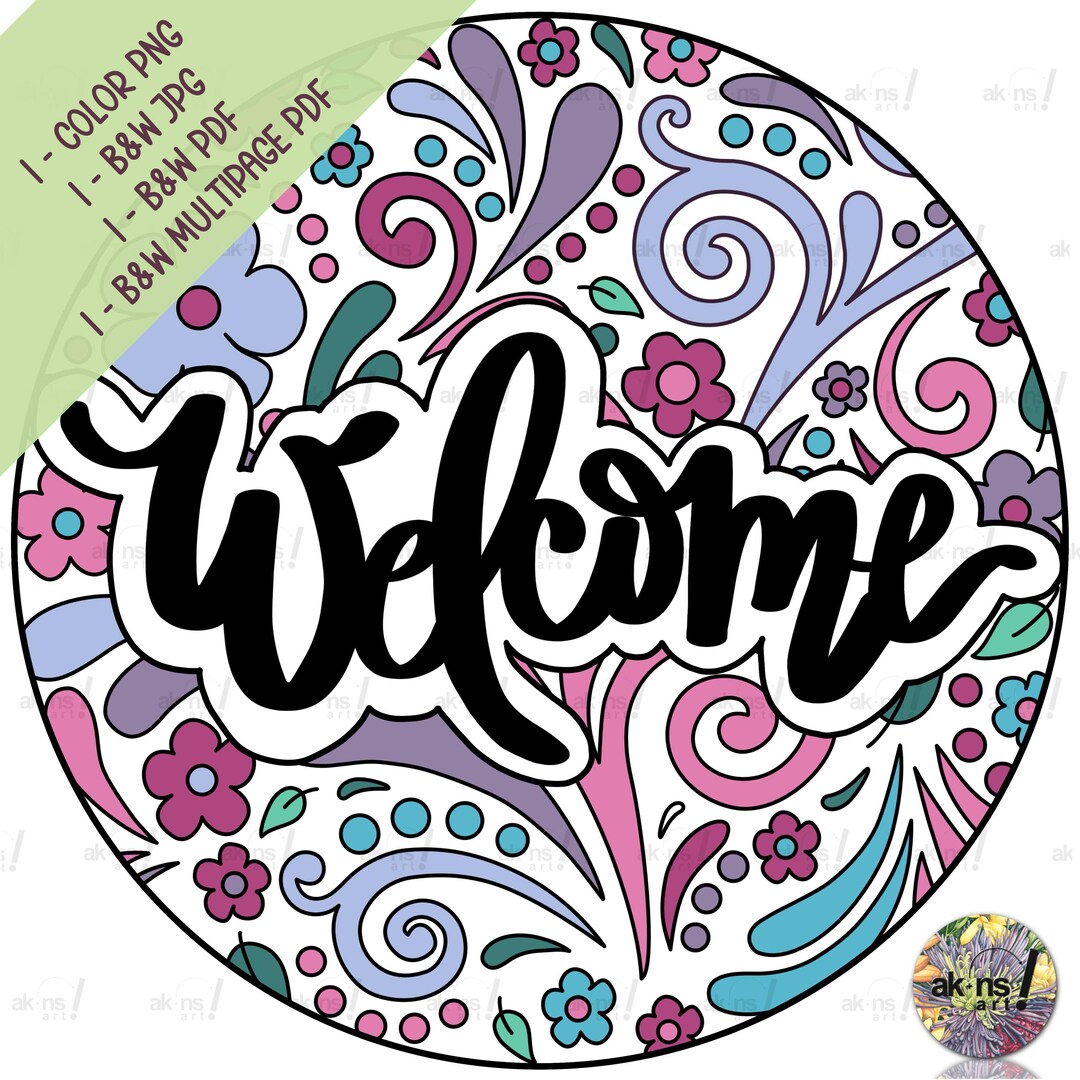 Template: Paisley Welcome Floral Round Sign Door Hanger Template ...