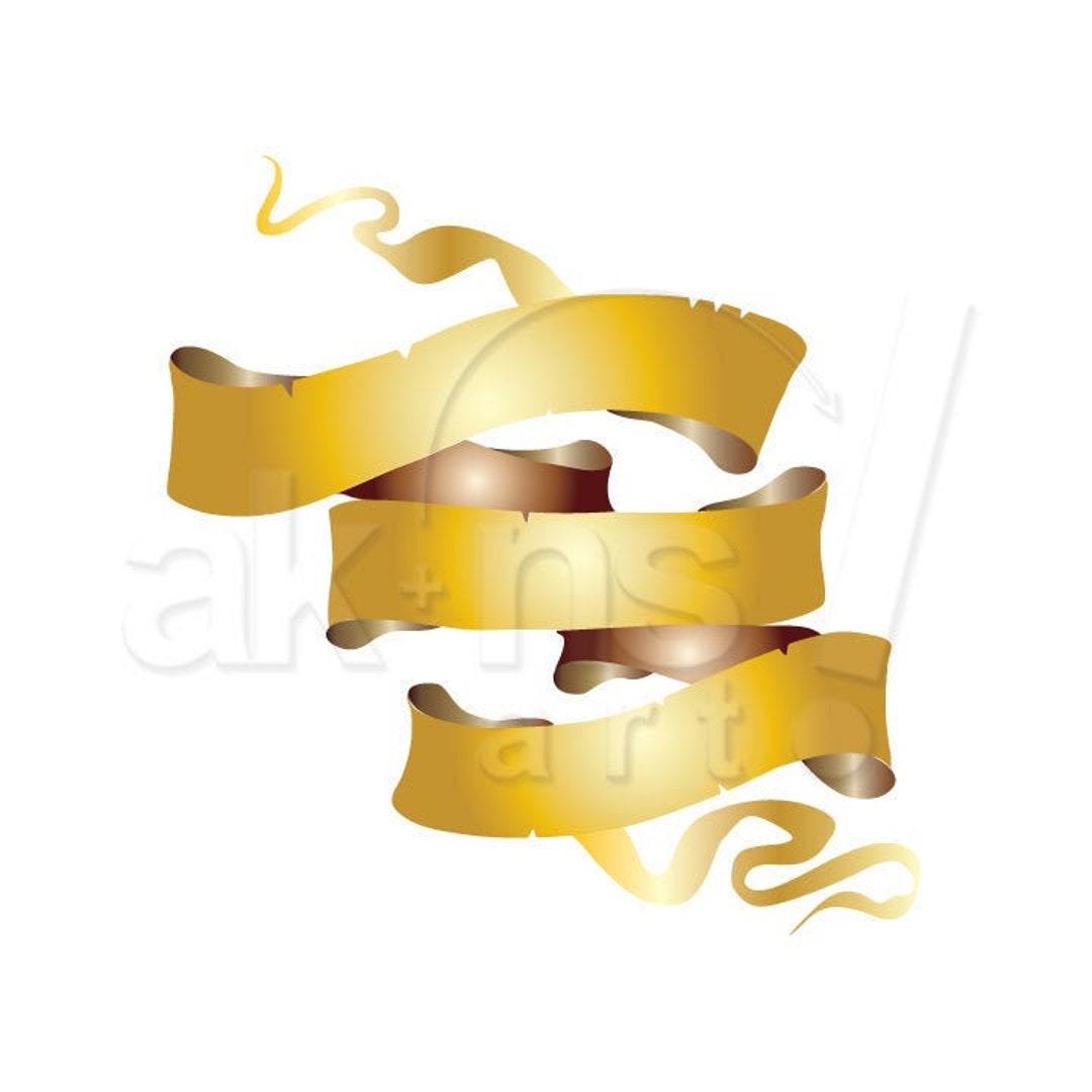 Gold Banner Clip Art PNG, 3 Tiered Banner Clipart PNG, 3D Waving Gold ...