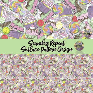 Sweets Cupcake, Ice Cream, Candy Lollipop Seamless Repeat Surface ...