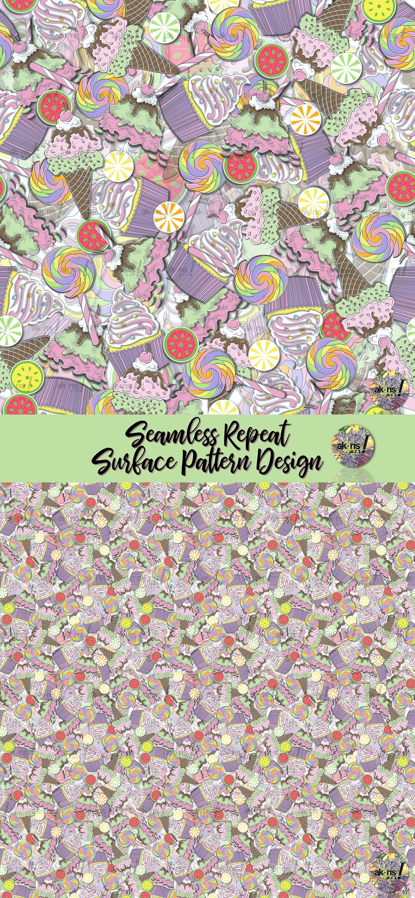 Sweets Cupcake, Ice Cream, Candy Lollipop Seamless Repeat Surface ...