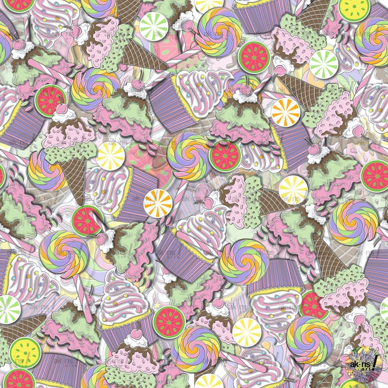 Sweets Cupcake, Ice Cream, Candy Lollipop Seamless Repeat Surface ...
