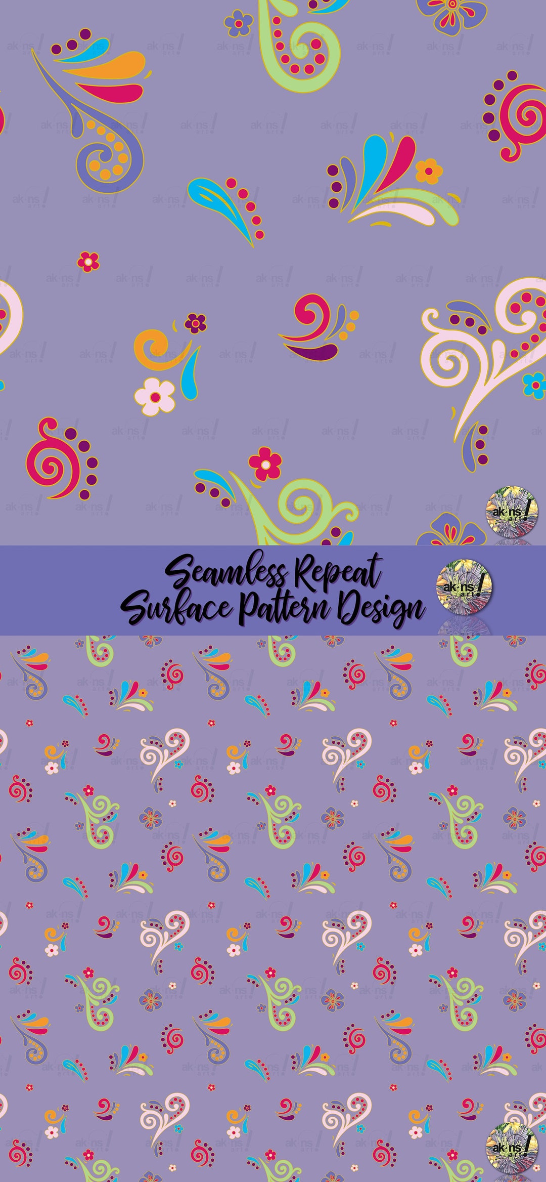 Flower Paisley Flourishes Seamless Repeat Surface Pattern Design, Fabric, Textile, Wallpaper ...