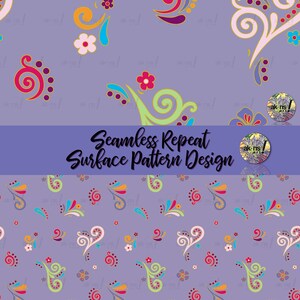 Flower Paisley Flourishes Seamless Repeat Surface Pattern Design, Fabric, Textile, Wallpaper ...