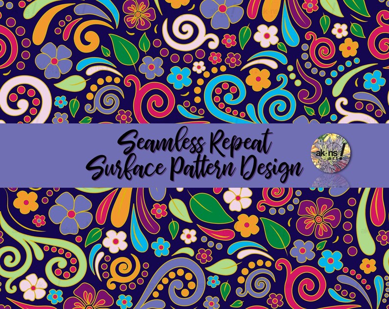 Flower Paisley Flourishes Seamless Repeat Surface Pattern - Etsy