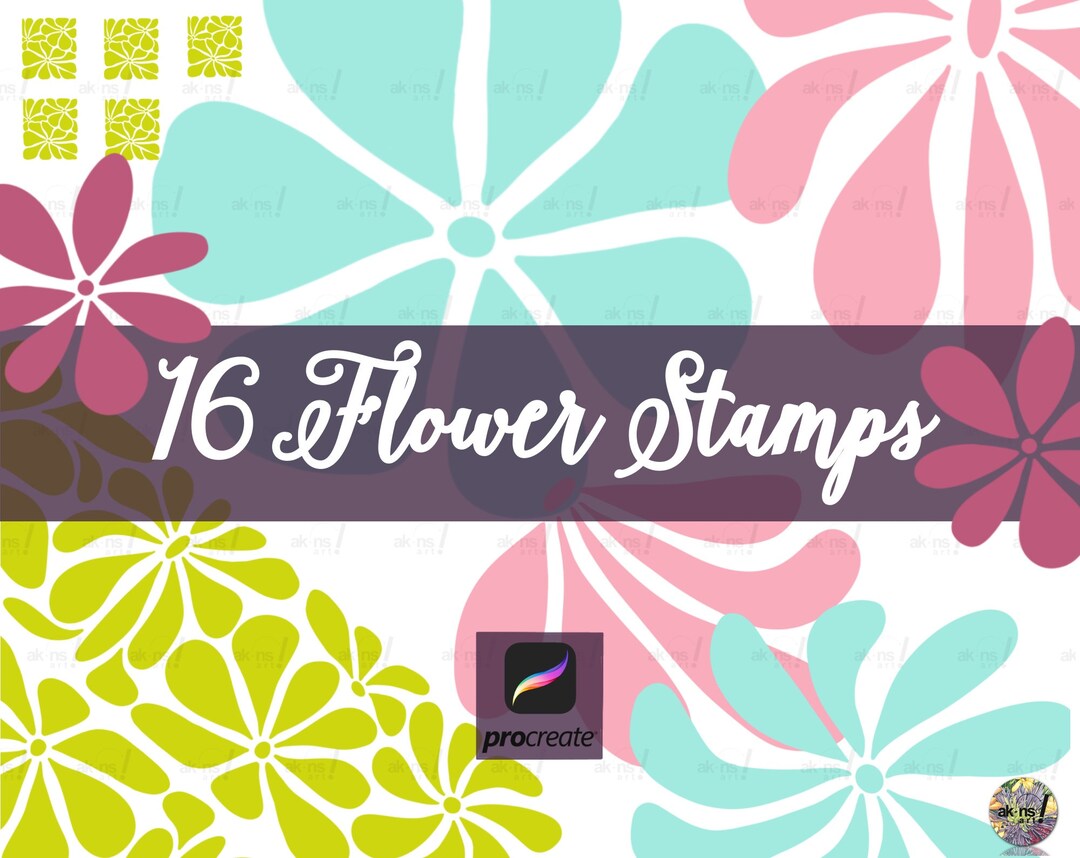 16 Flower Stamps iPad Procreate Brushes, Hand Drawn Illustration, Clip ...