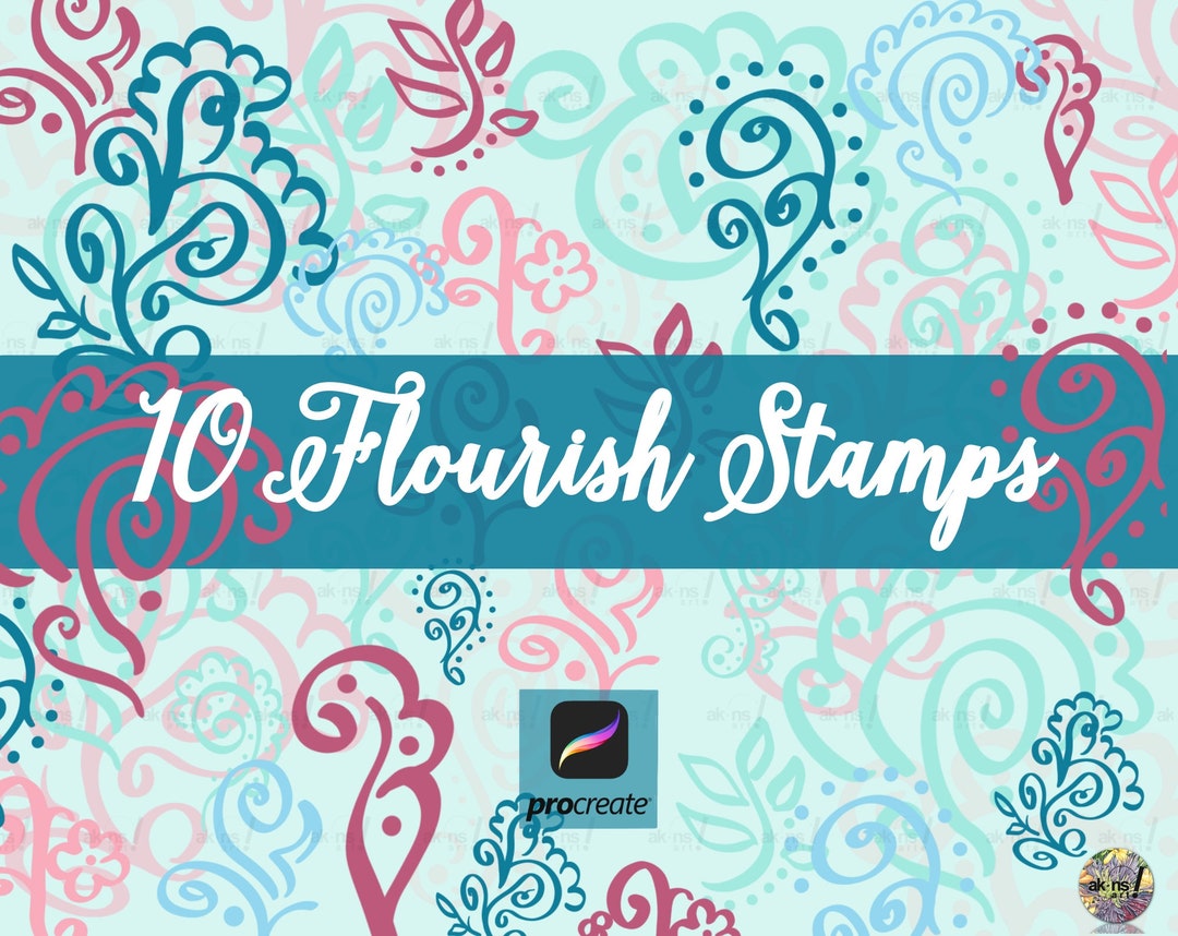 Procreate Flourish Stamp iPad Brushes, Hand Drawn Illustration, Clip ...