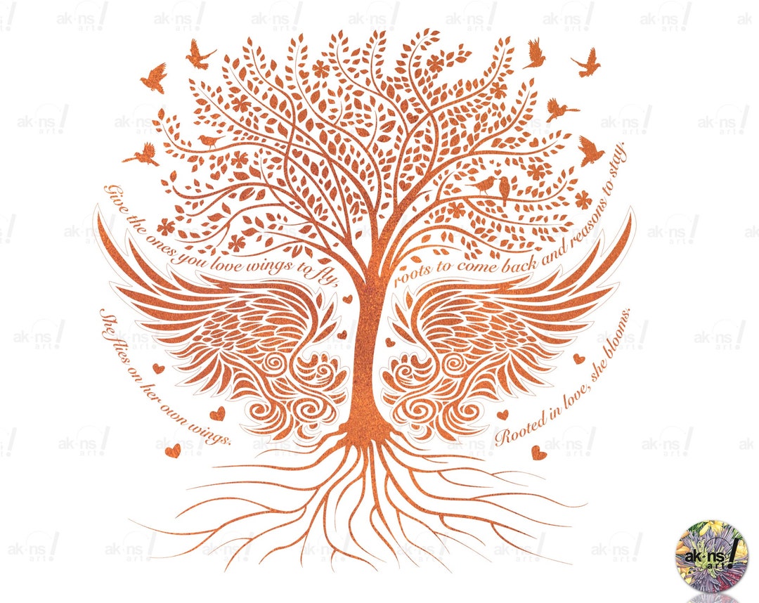 Rose Gold Glitter Tree Wings Motivation Quote Clip Art, Fly Flourish ...