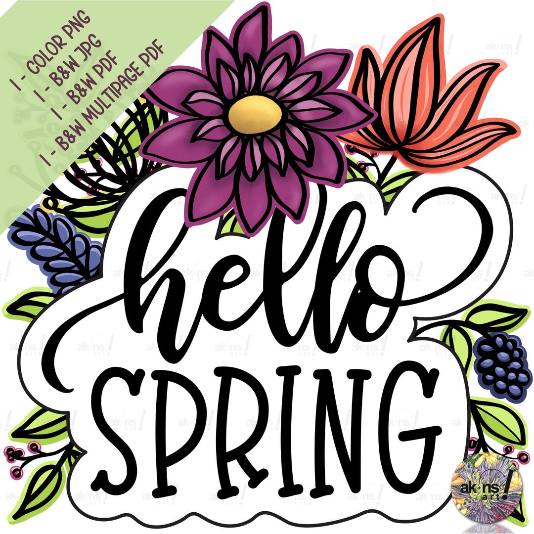 Template: Hello Spring Door Hanger Template Front Door Sign Flower ...