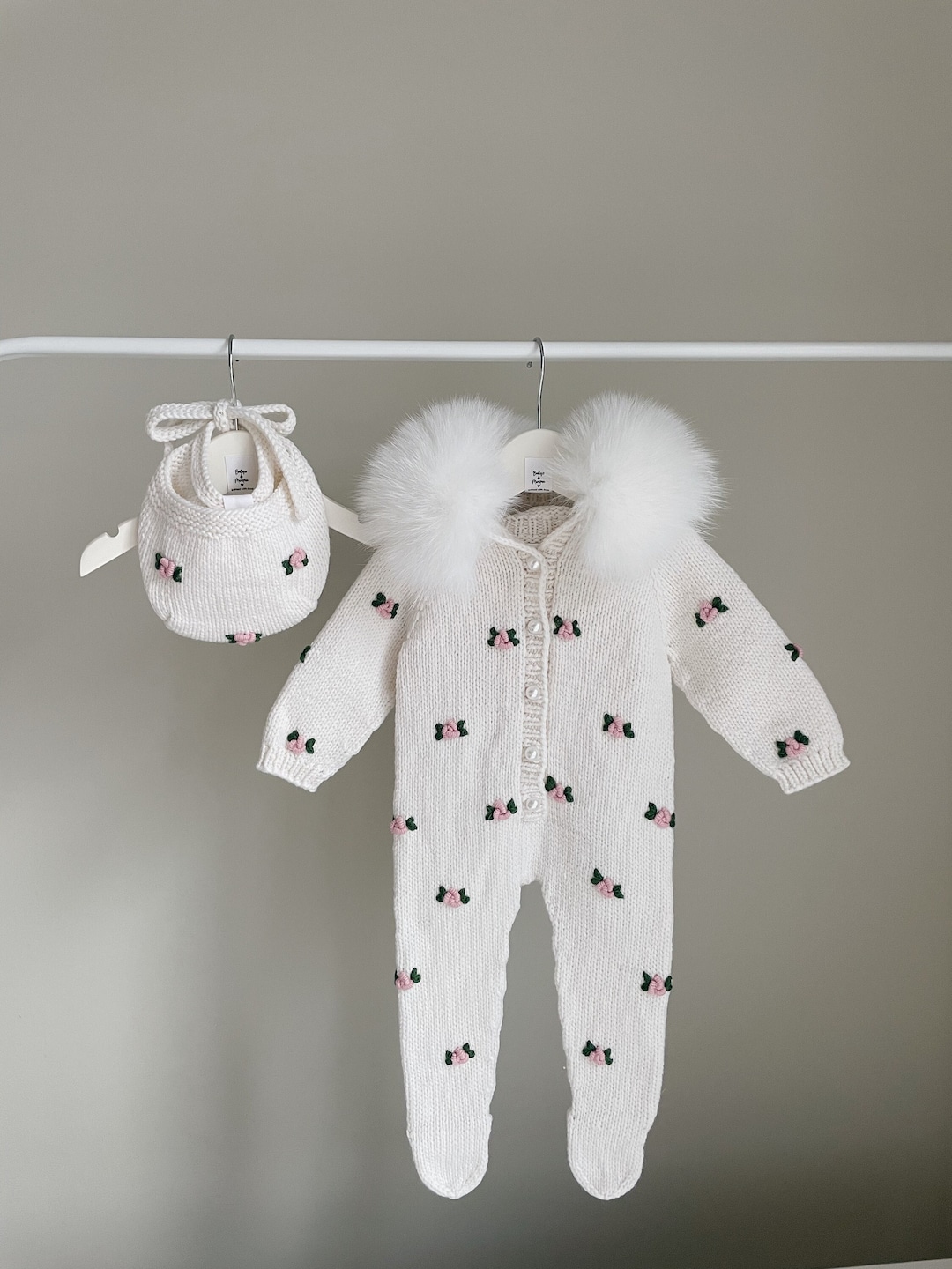 Merino Baby Romper With Fur Trim Hood & Bonnet - Etsy