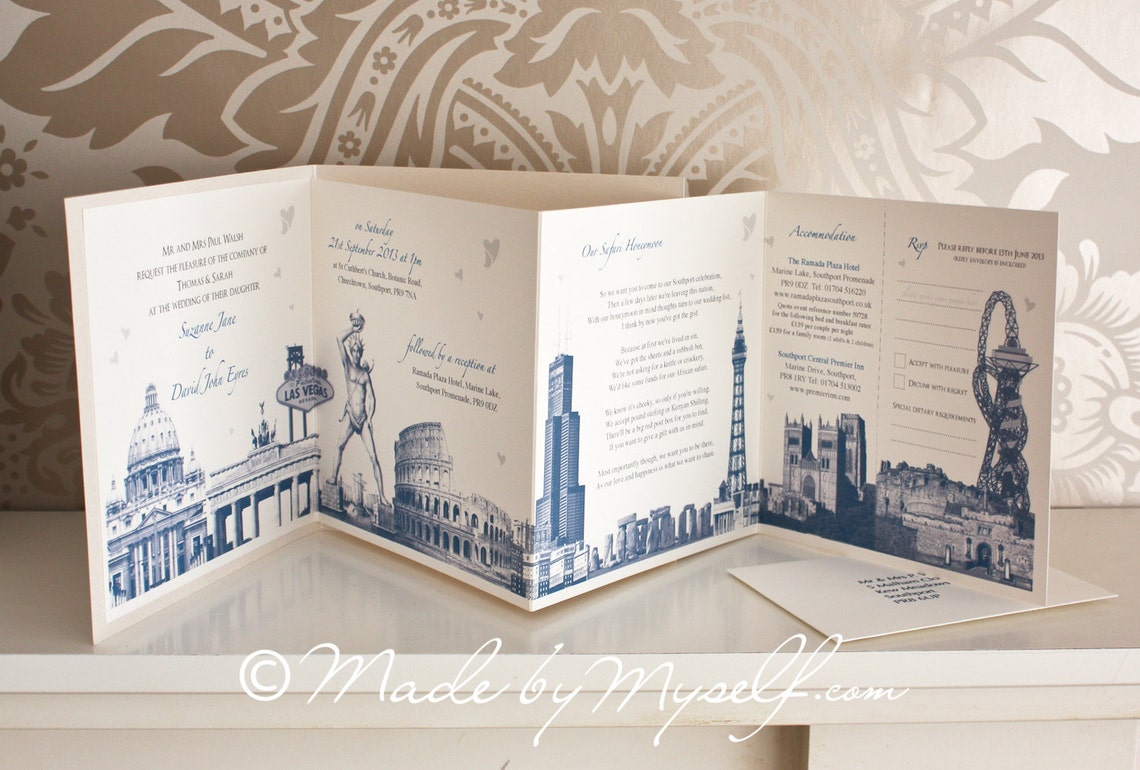 Travel Theme Wedding Invitation Unique Concertina Folding - Etsy