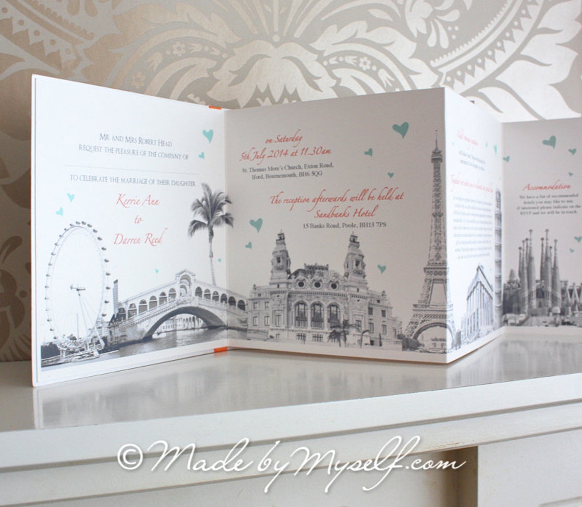 Travel Theme Wedding Invitation Unique Concertina Folding - Etsy