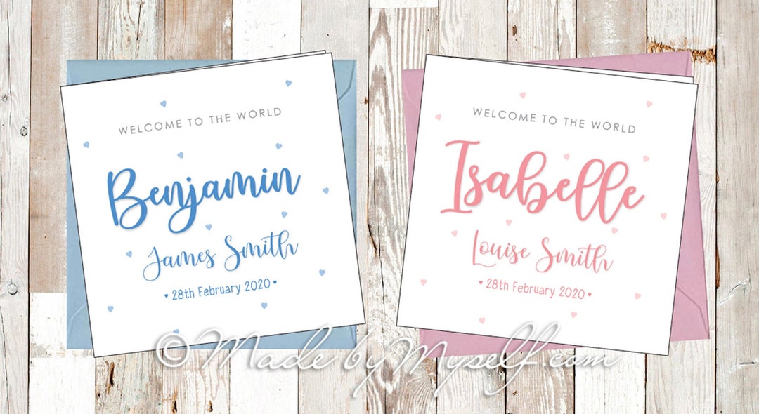 Personalised Baby Name Card - New Baby - 2020 - Contemporary - Etsy UK